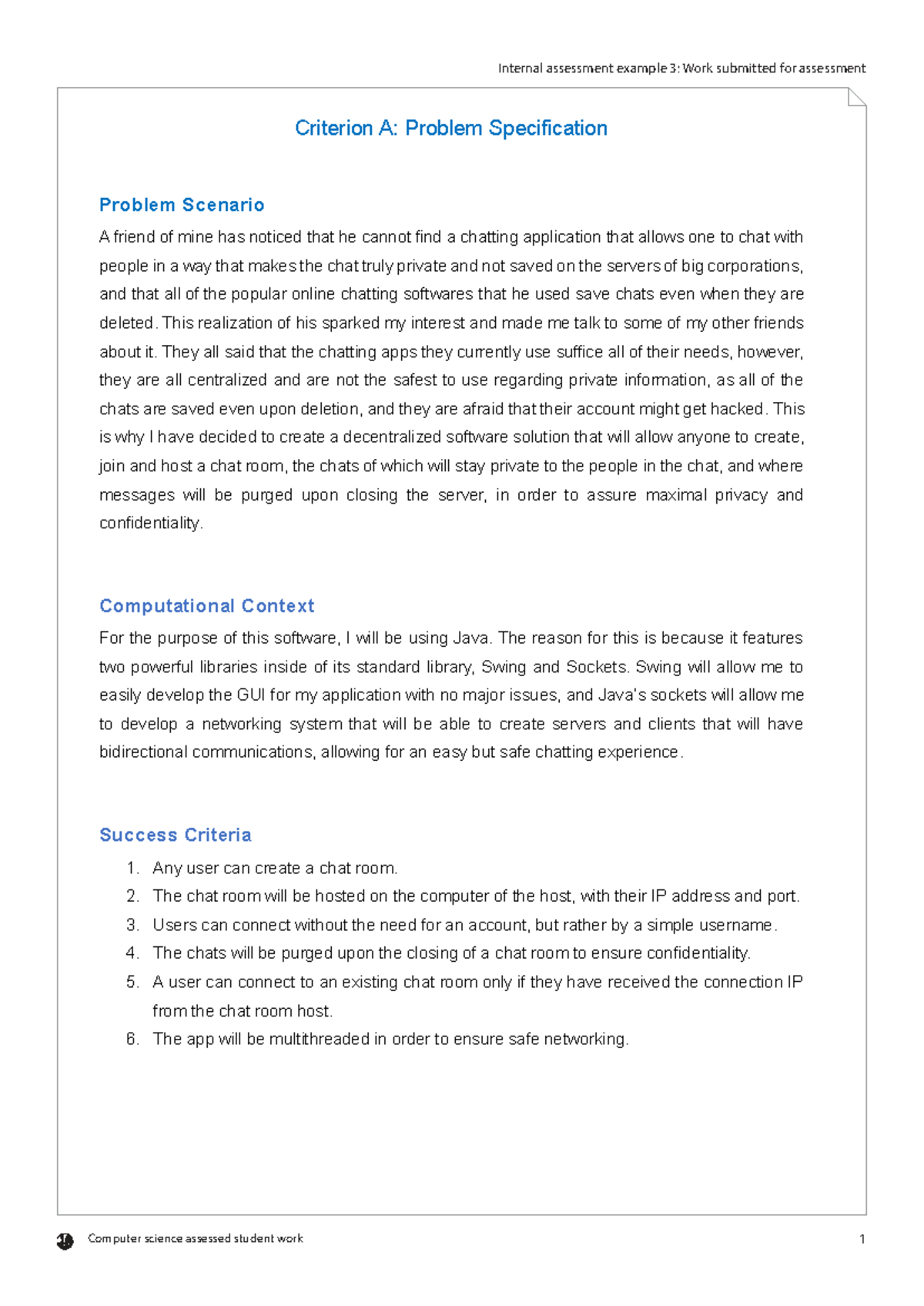 DP Comp Sci IA Example 3: Decentralized Chat App Development - Studocu