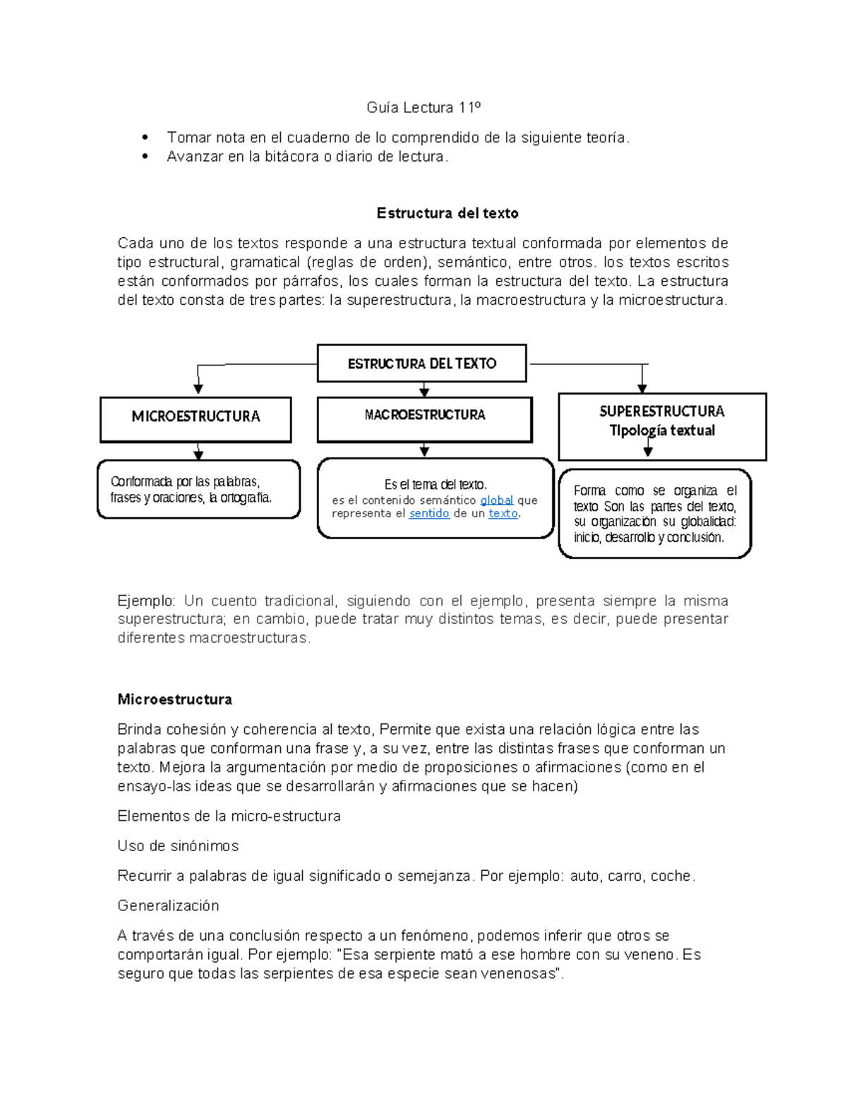 Guía de Lectura 11º: Estructura del Texto y sus Elementos - Studocu