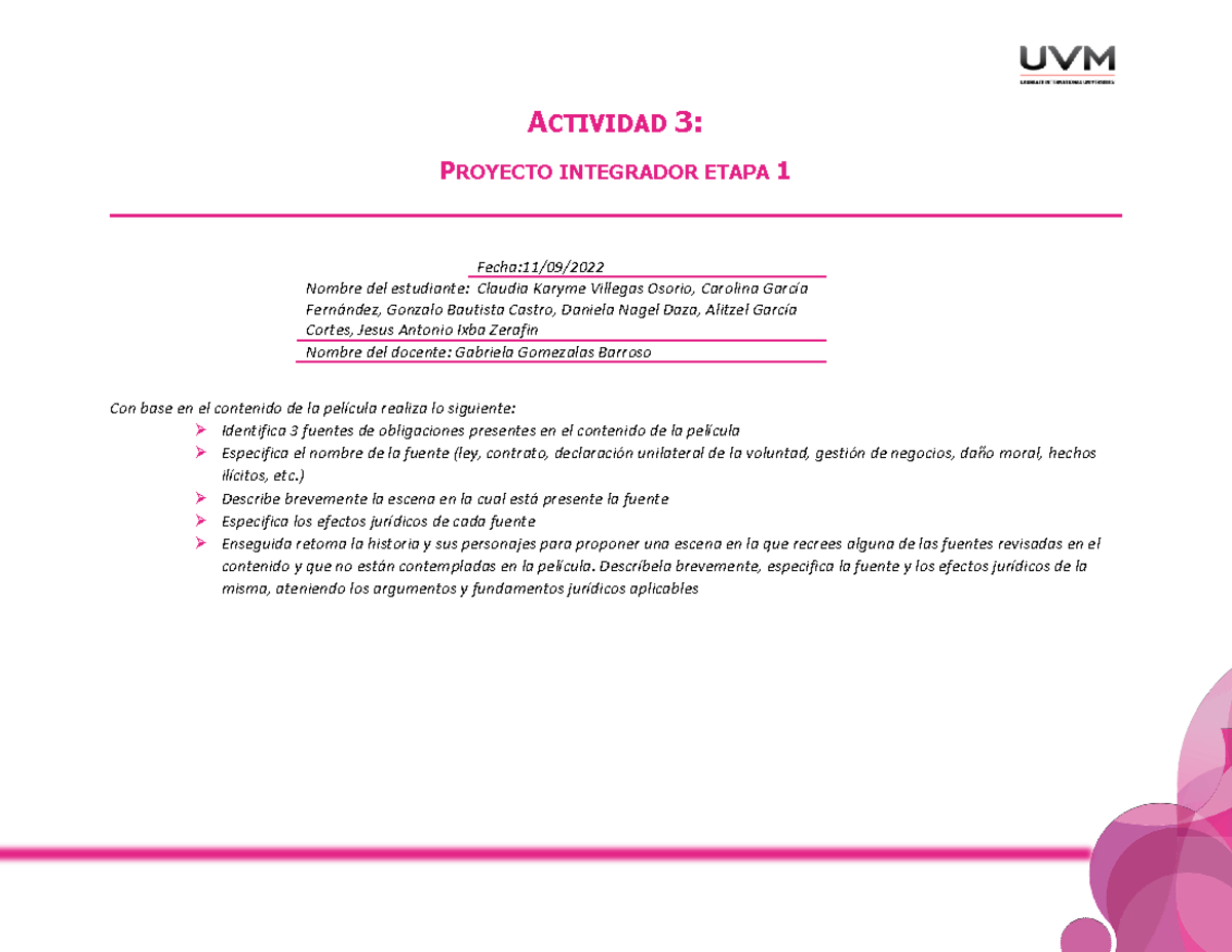 A3 Eq3 - Actividad 3 Proyecto integrador etapa 1 - ACTIVIDAD 3: PROYECTO INTEGRADOR ETAPA 1 ...