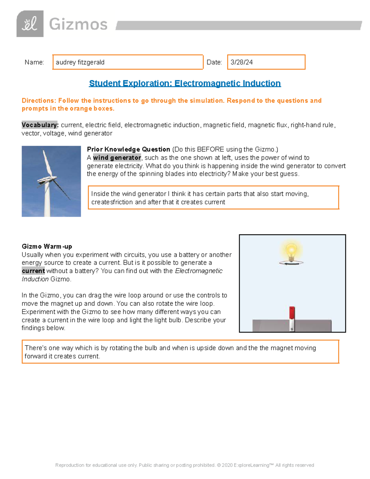 Copy of Thomas Electromagnetic Induction SE - Name: audrey fitzgerald ...