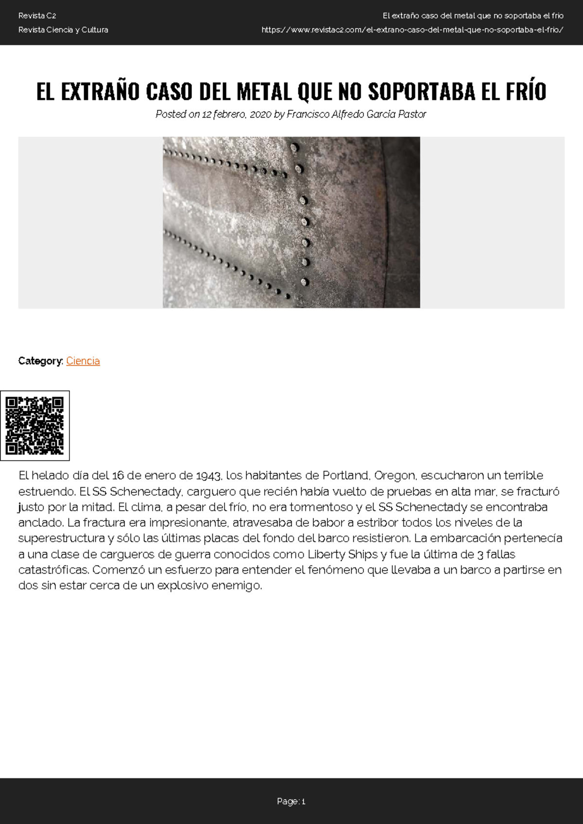Revista C2: El Extraño Caso del Metal Frágil en Climas Fríos - Studocu