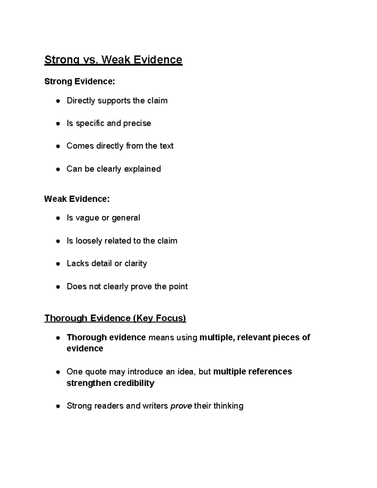 Strong vs Weak Evidence- Notes - Strong vs. Weak Evidence Strong ...