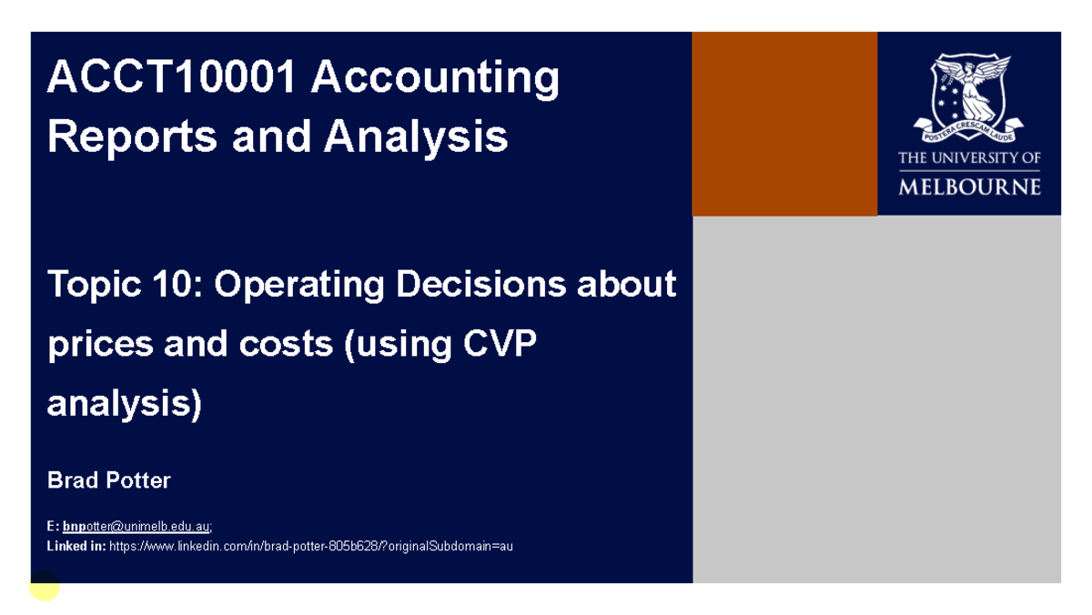 Accounting Reports & Analysis: Topic 10 - CVP & Pricing Strategies ...