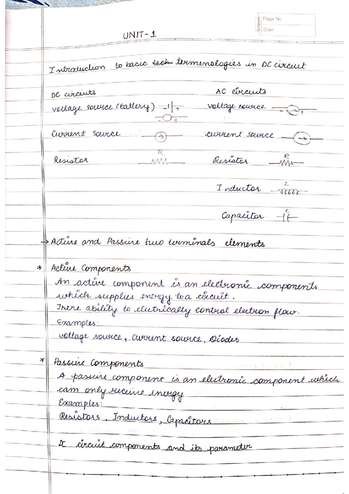 Unit 1 EEE - Comprehensive Handwritten Lecture Notes on Circuits - Studocu