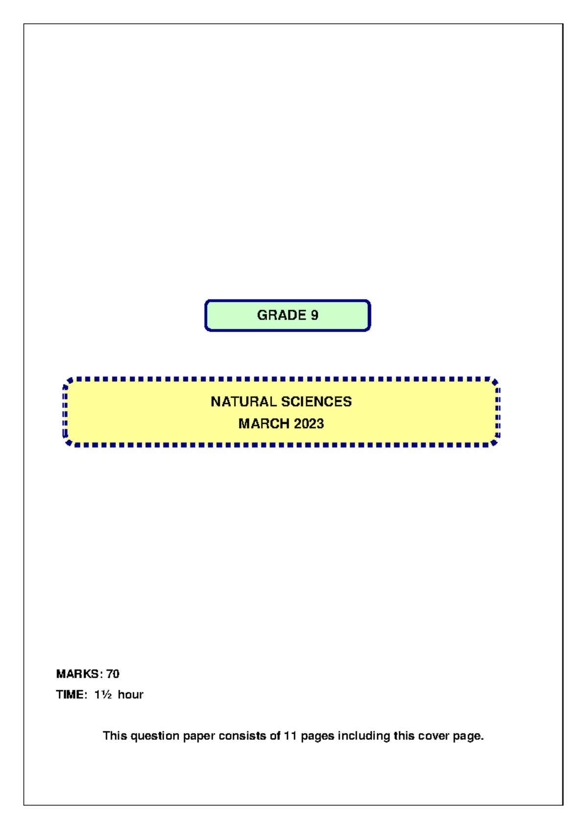 NS GR 9 Natural Sciences Control Test March 2023 - Studocu