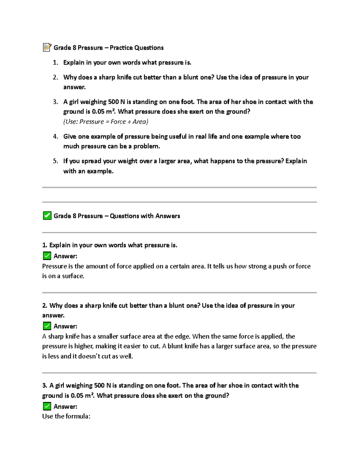 Grade 8 Integrated Science Pressure Practice Questions & Answers - Studocu