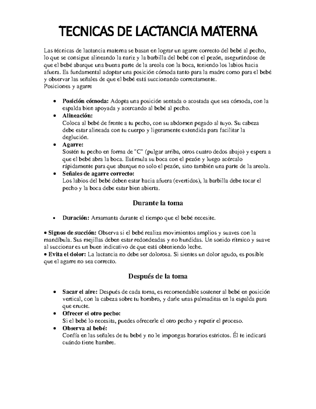 Técnicas de Lactancia Materna: Guía Práctica y Normativa NOM 007 - Studocu