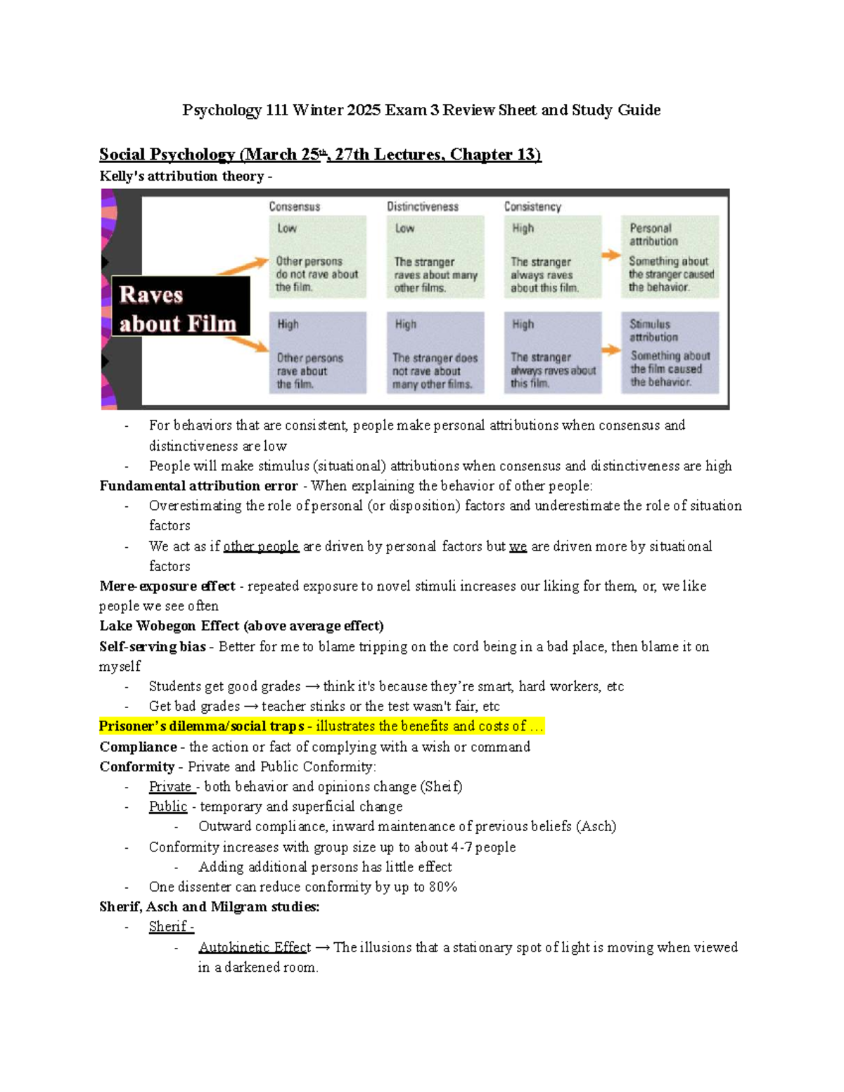 Psychology 111 Winter 2025 Exam 3 Review Sheet & Study Guide ...