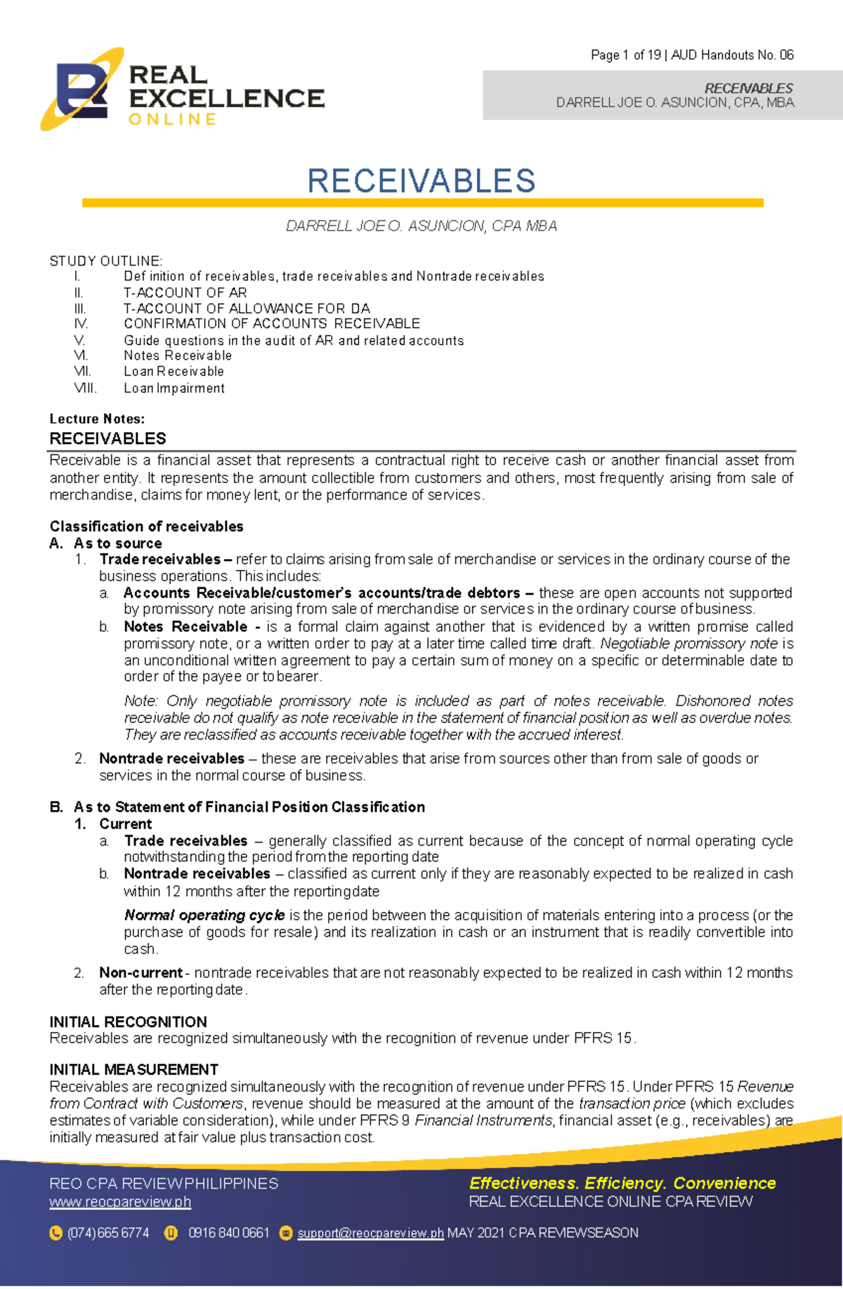 REO 06 Receivables Study Guide: Key Concepts and Accounting Methods ...