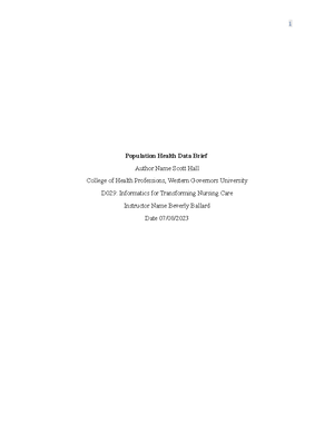 D029 Task 2 - Task 2 - Population Health Data Brief College of Health ...