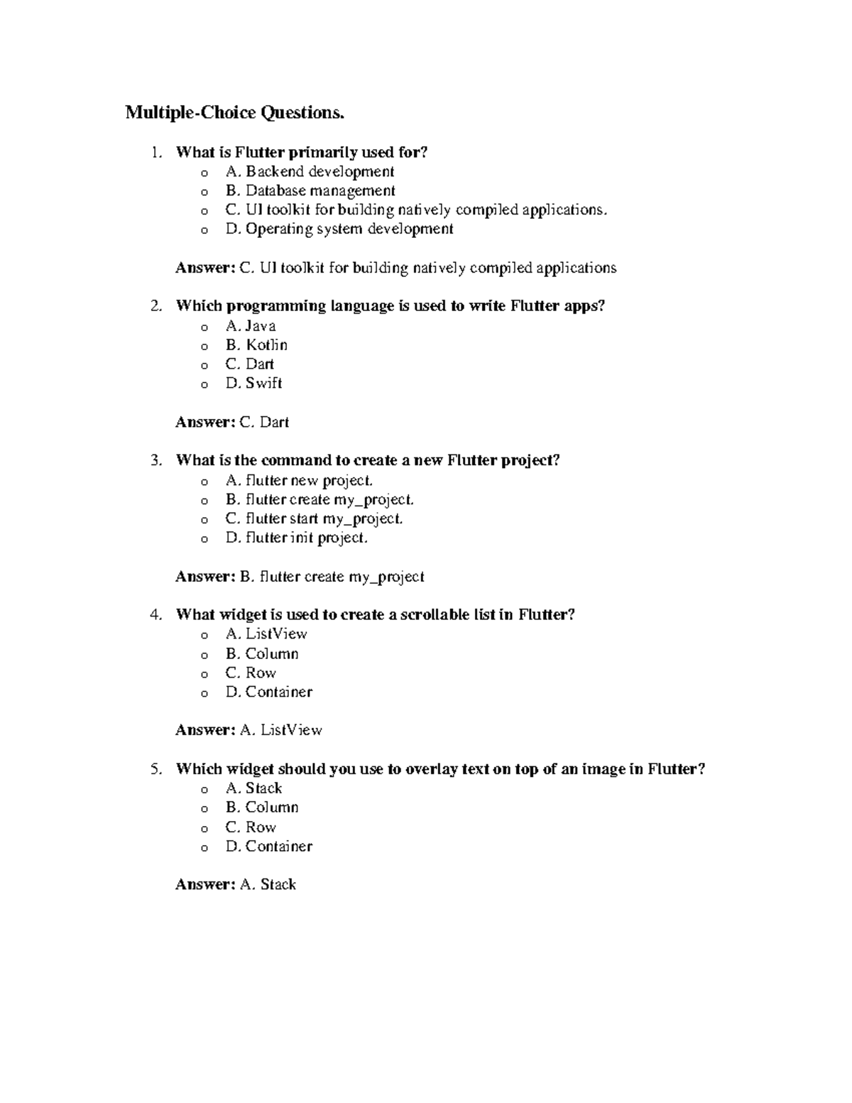 Flutter MCQ Study Guide (CSD 101) - Essential Questions & Answers - Studocu