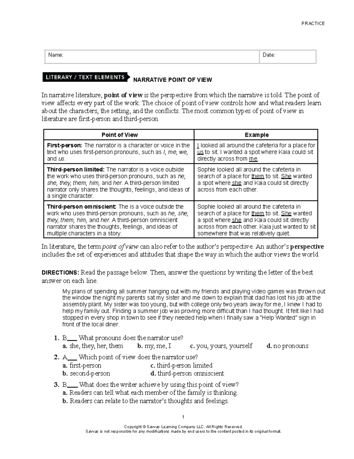 MYP25 G09 RE U2B Narrative Point of View Practice Notes - Studocu
