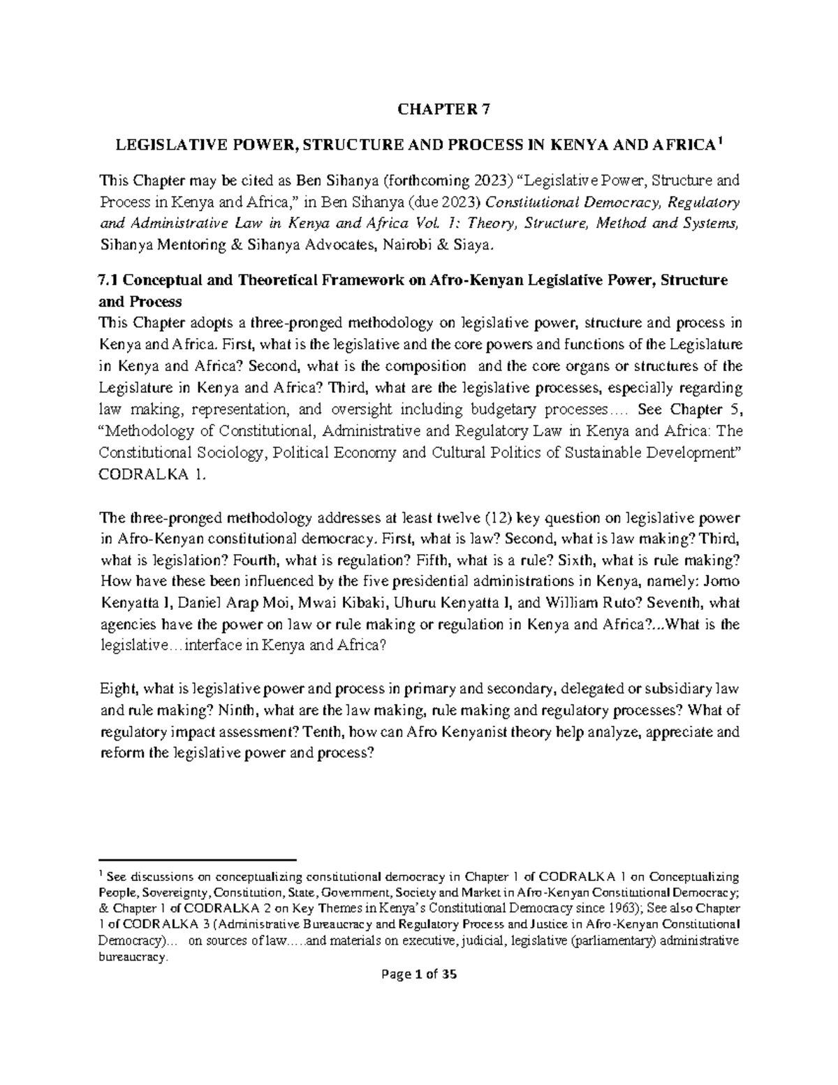 CHAPTER 7: LEGISLATIVE POWER, STRUCTURE & PROCESS IN KENYA & AFRICA ...