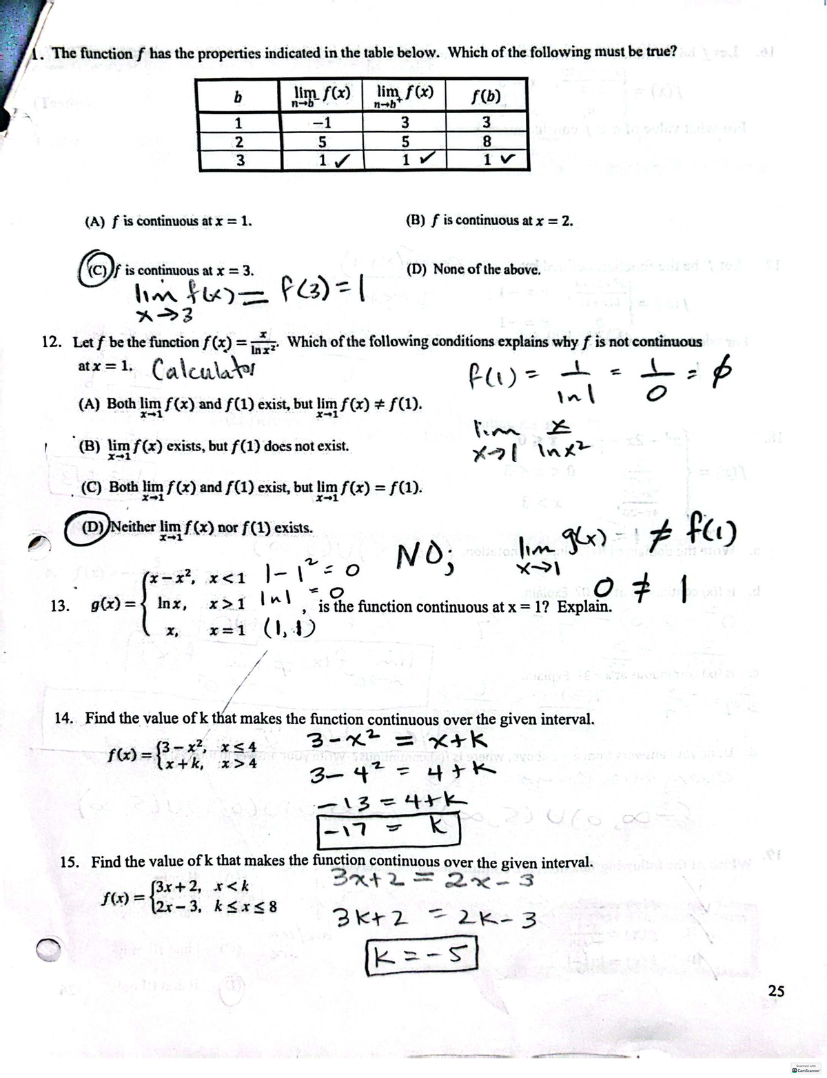 AP Calculus Continuity Practice Questions (pgs 25-26) - Studocu