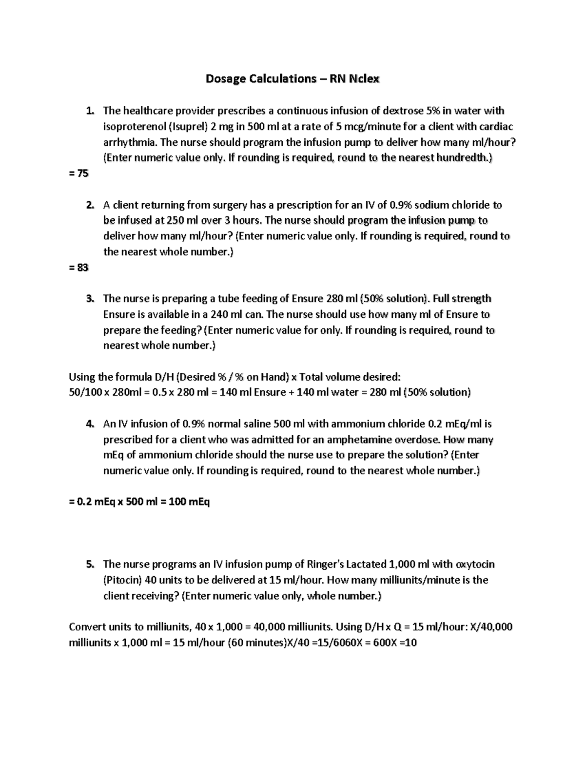 Dosage Calculations 3 for RN NCLEX Exam Preparation Guide - Studocu
