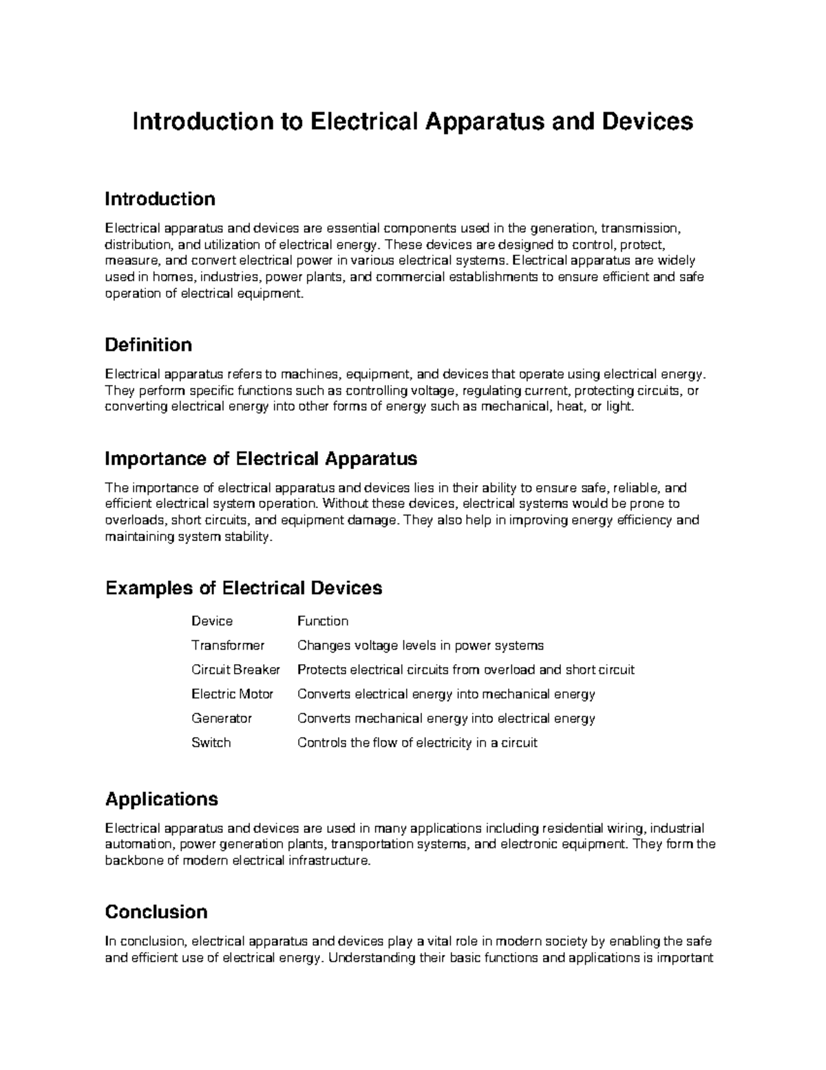 Introduction to Electrical Apparatus and Devices: Key Functions and ...