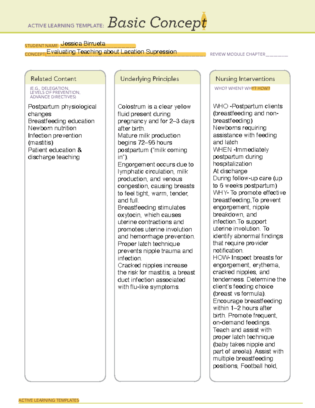 ACTIVE LEARNING TEMPLATE: Basic Concepts in Lactation Suppression - Studocu