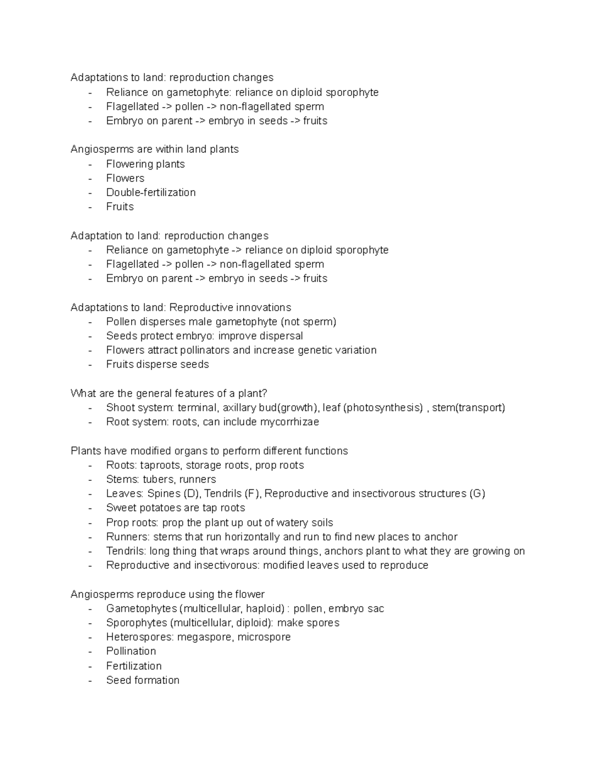 Exam 4 Notes: Plant Adaptations, Reproductive Innovations, and Ecology ...