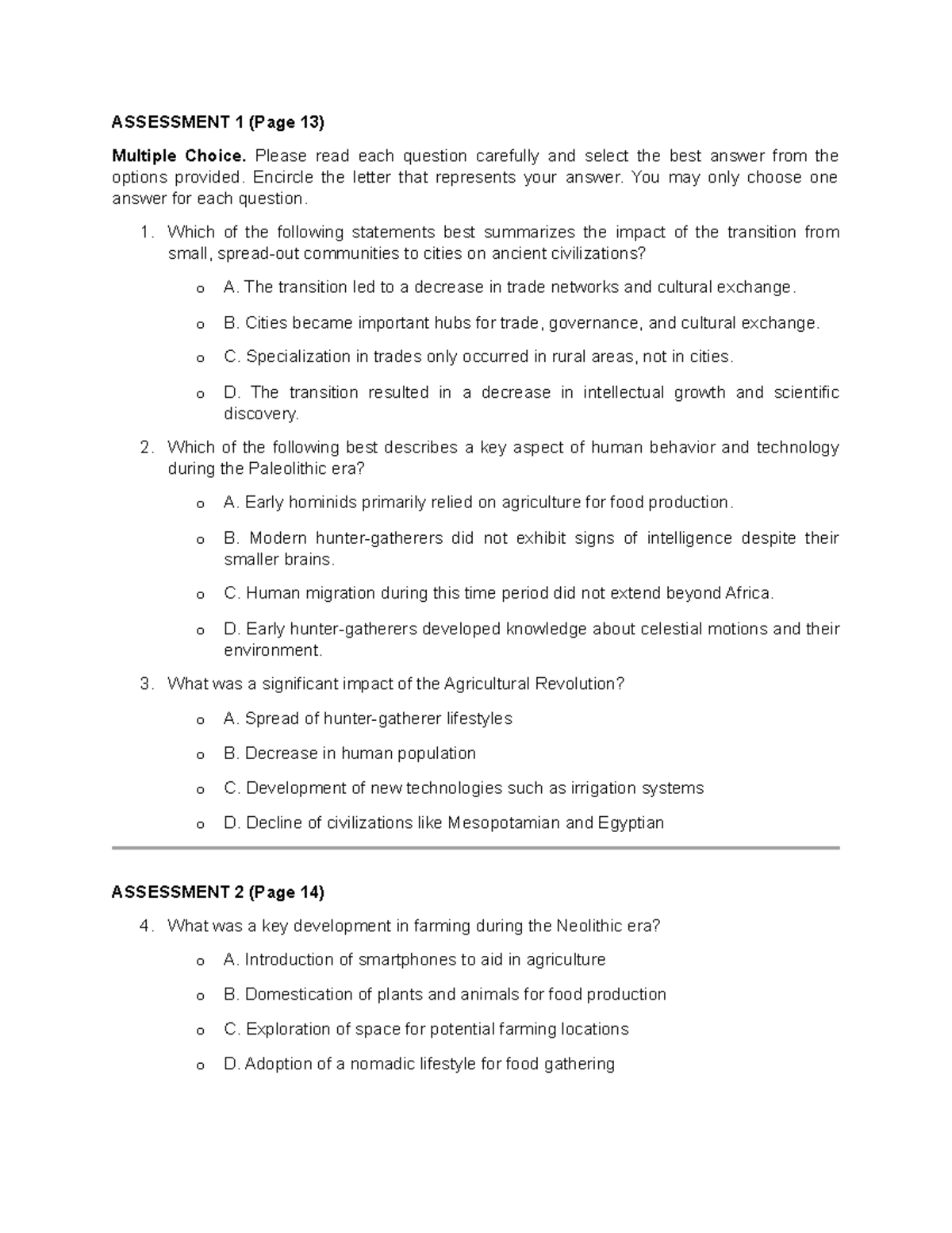 Chapter 1 - Assessment 1 & 2: Multiple Choice & Essay Questions - Studocu