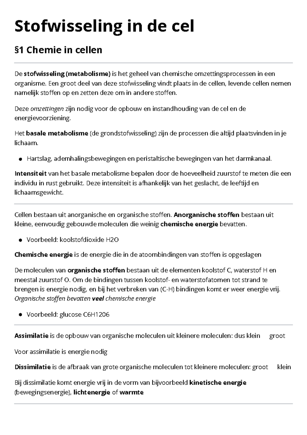 Stofwisseling in de cel: Chemie en Metabolisme BT69C - Studeersnel