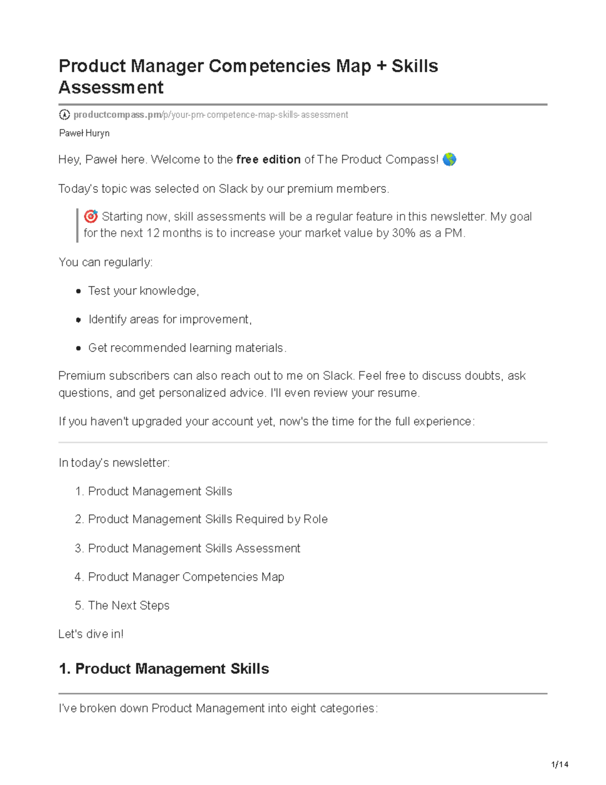 Product Management Skills Assessment and Competencies Overview - Paweł ...