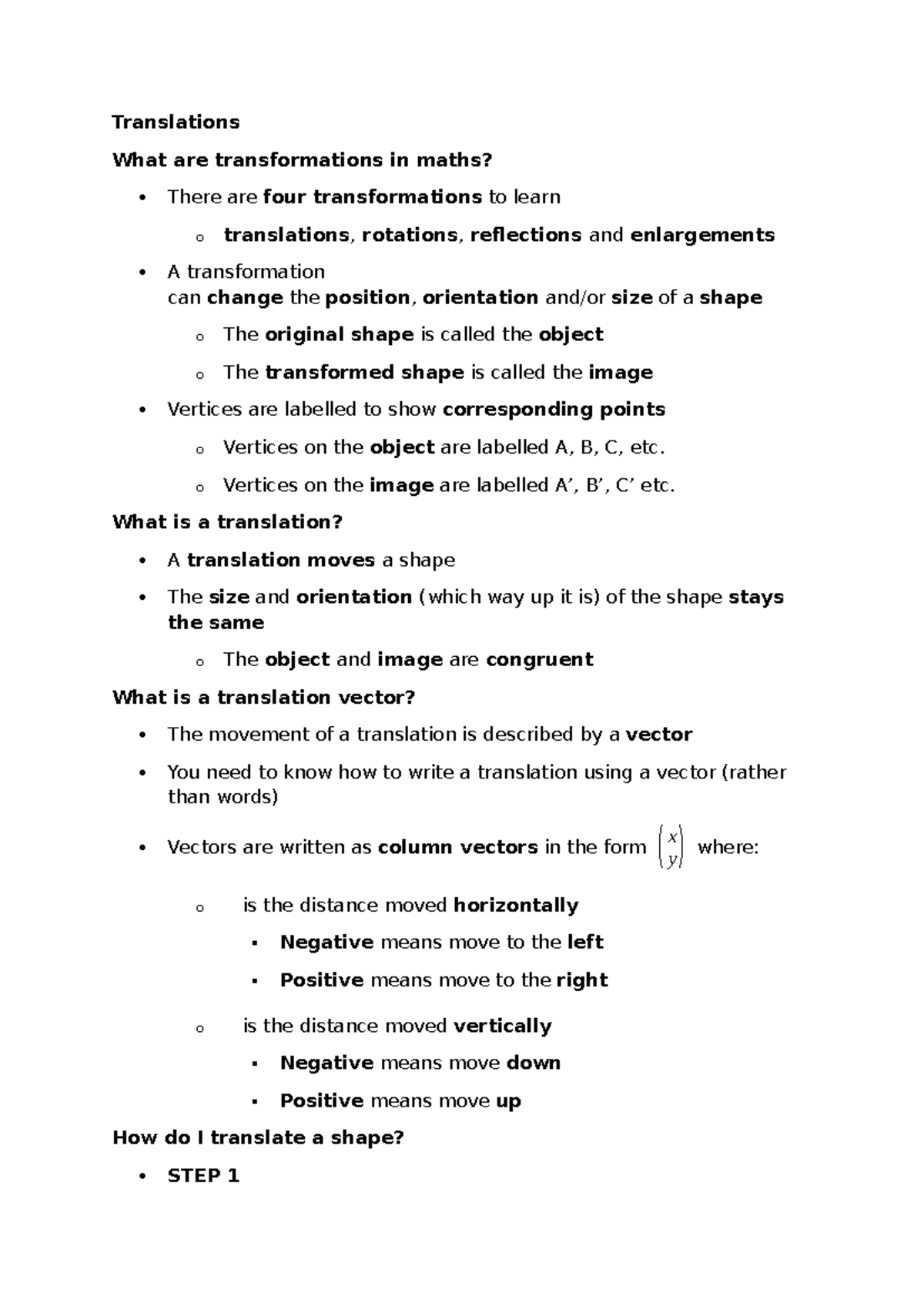 Igcse Math Transformations: Translations, Rotations, Reflections, and ...