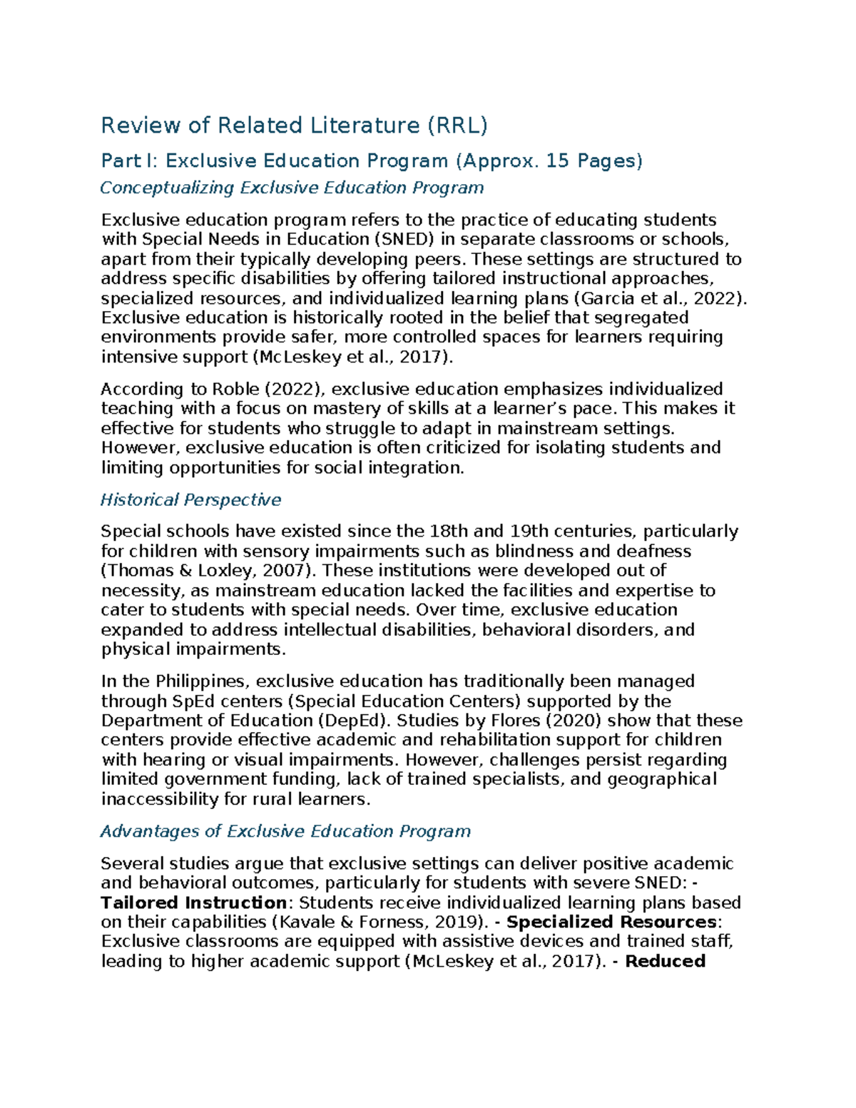 RRL on Inclusive & Exclusive Education Programs in SNED - Studocu