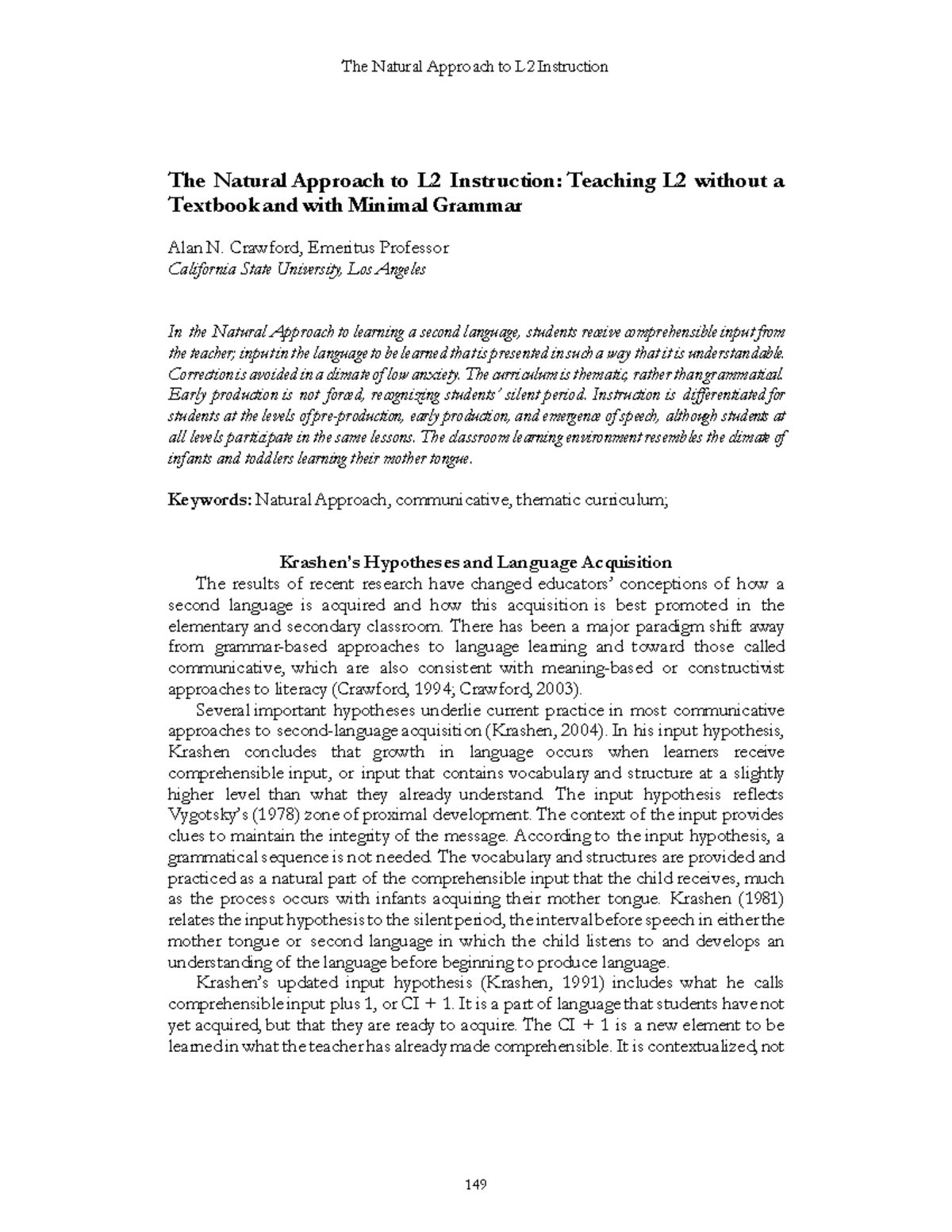 The Natural Approach to L2 Instruction: A Comprehensive Guide (18 ...