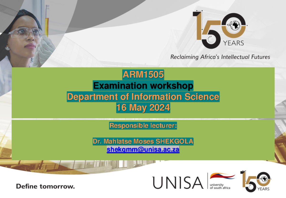 ARM1505 Examination Workshop Guidelines & Timetable for May-June 2024 ...