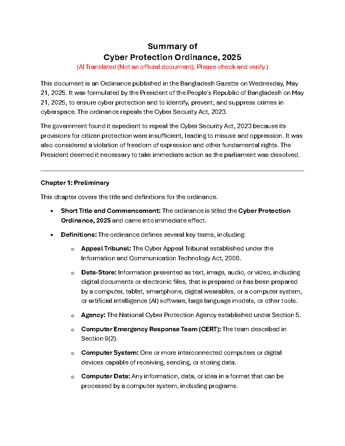 Cyber Protection Ordinance 2025: English Summary & Key Provisions - Studocu