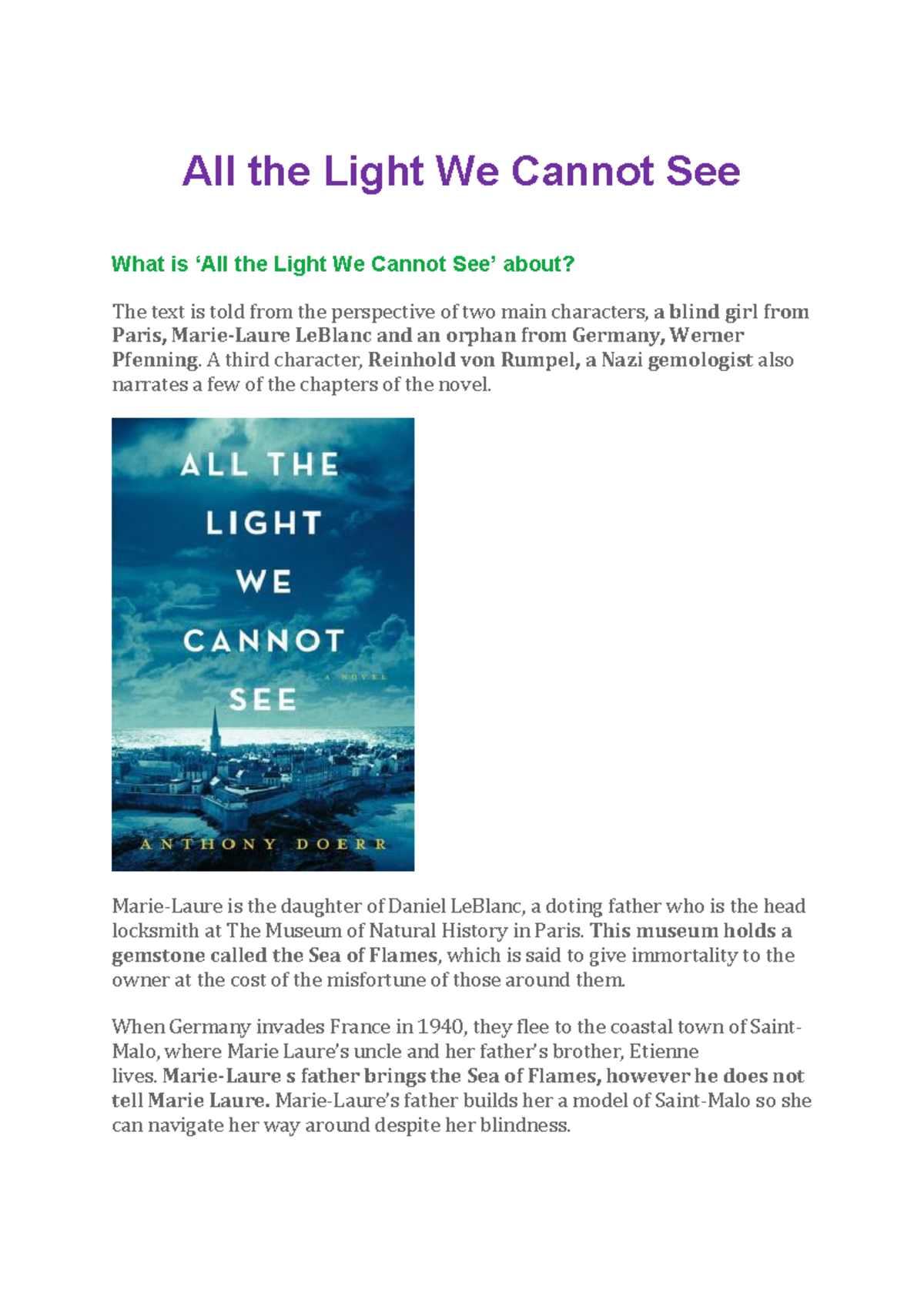 All the Light We Cannot See (ENG 101) 500-Word Analysis - Studocu