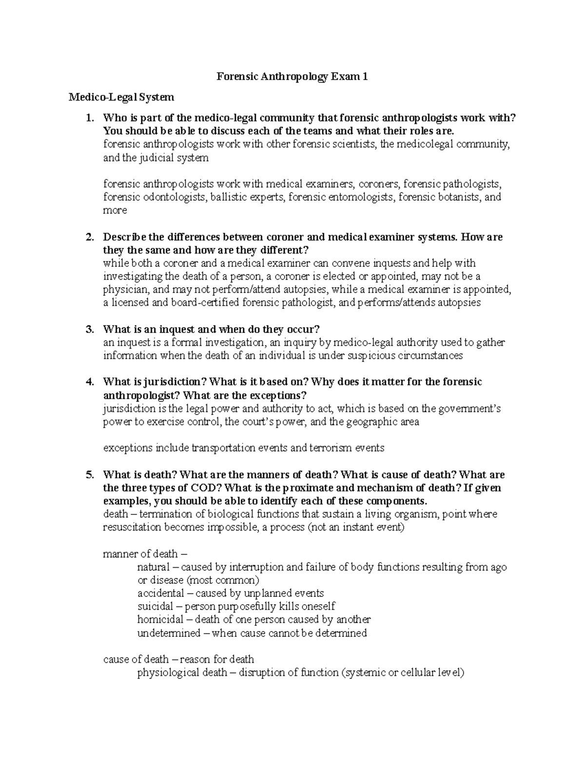 Forensic Anthropology ANTH 101 Exam 1 Comprehensive Review Guide - Studocu