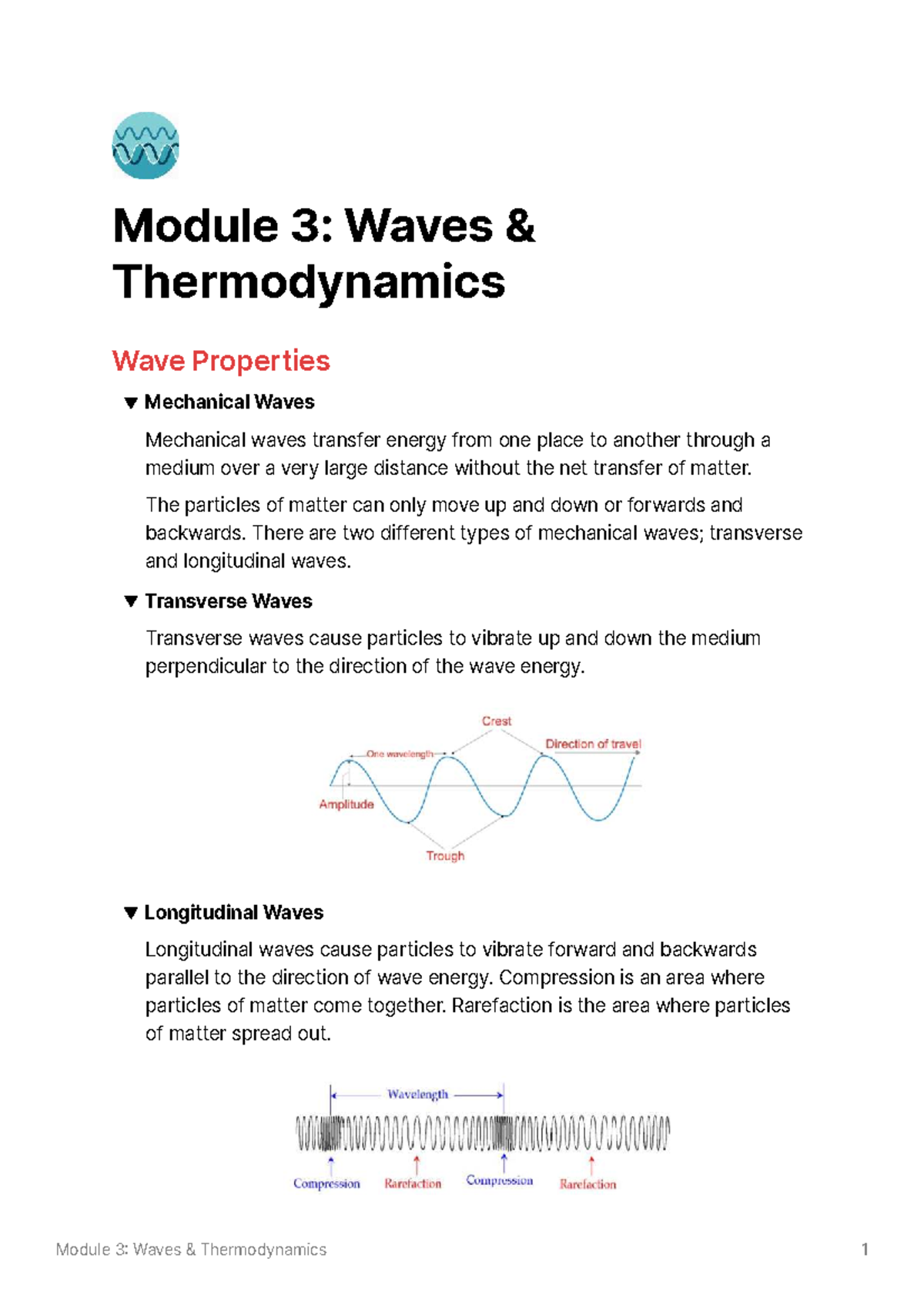 Module 3: Waves Thermodynamics - Properties and Behavior of Mechanical ...