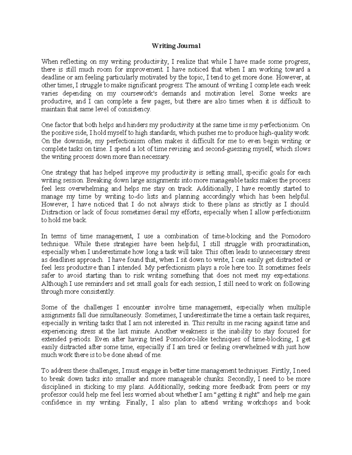 Writing Journal Reflections on Productivity - PSYC2010 - Studocu