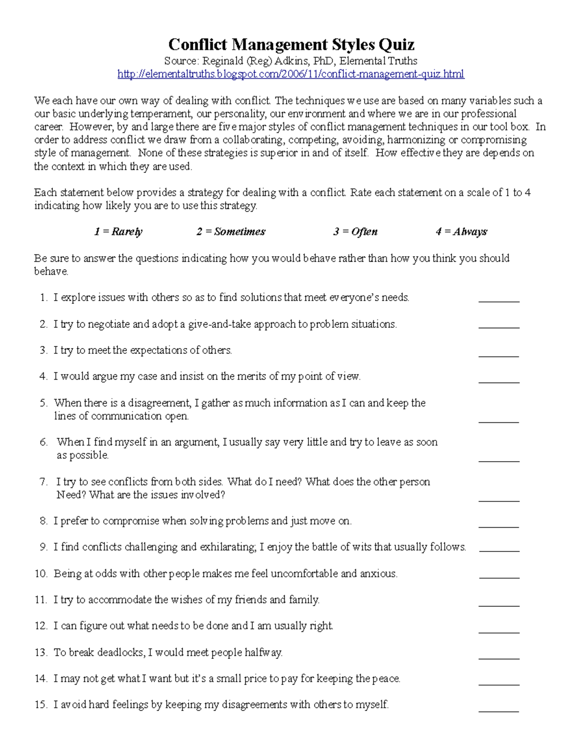Conflict Management Styles Quiz: Understanding Your Approach - Studocu