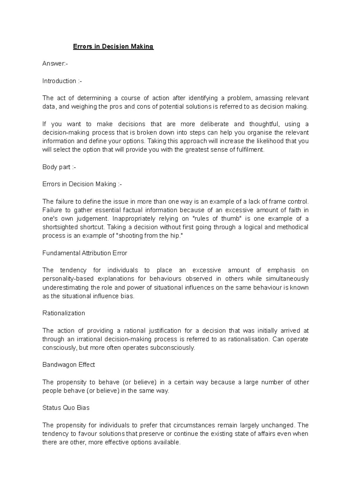 Understanding Errors in Decision-Making: Key Concepts and Analysis ...