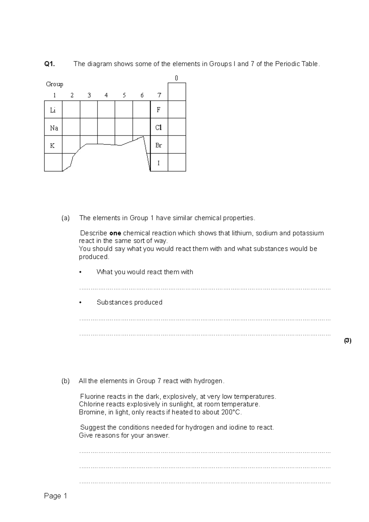 AQA C3 Periodic Table Questions and Answers - Q1. The diagram shows ...