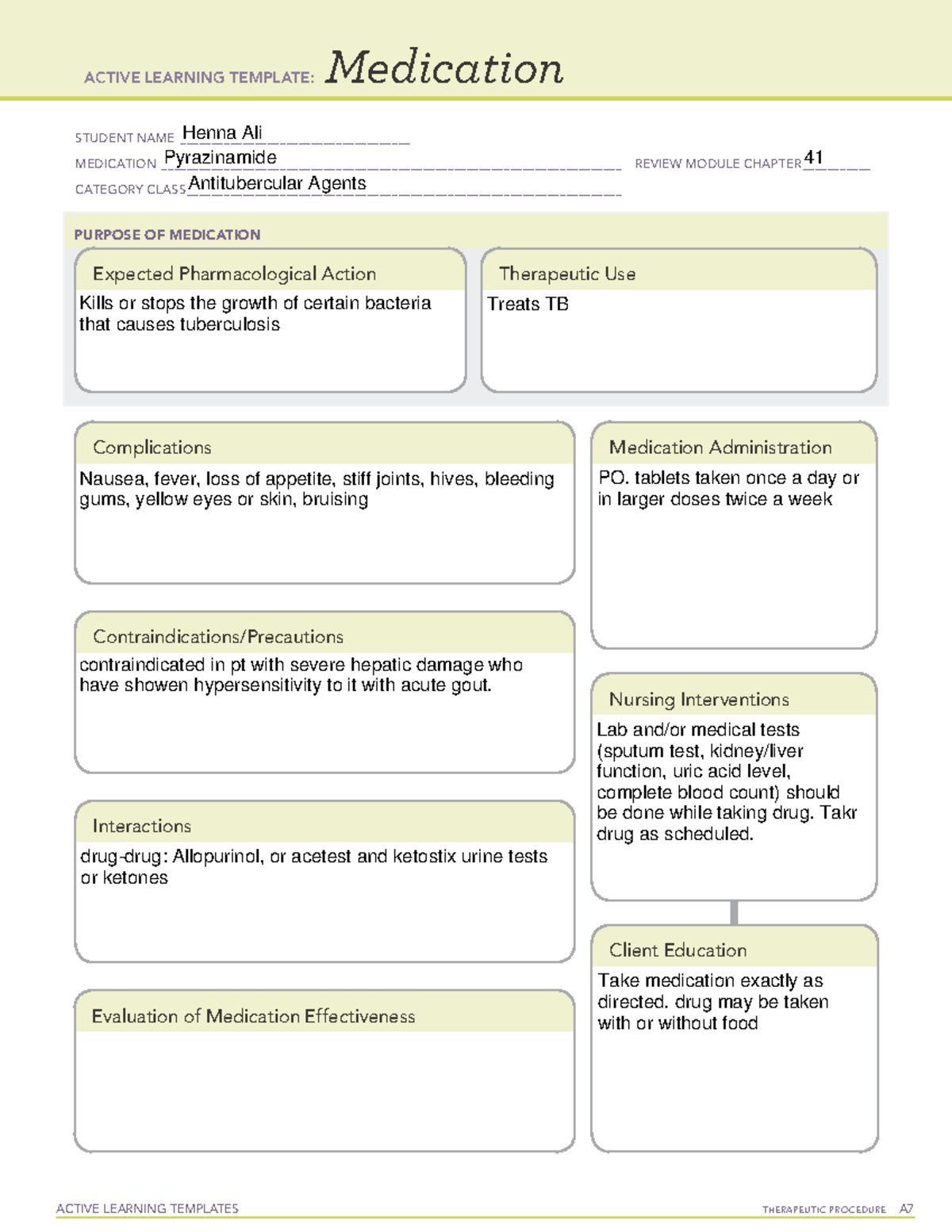 Ch 41 Active Learning Template: Pyrazinamide Medication Review - Studocu