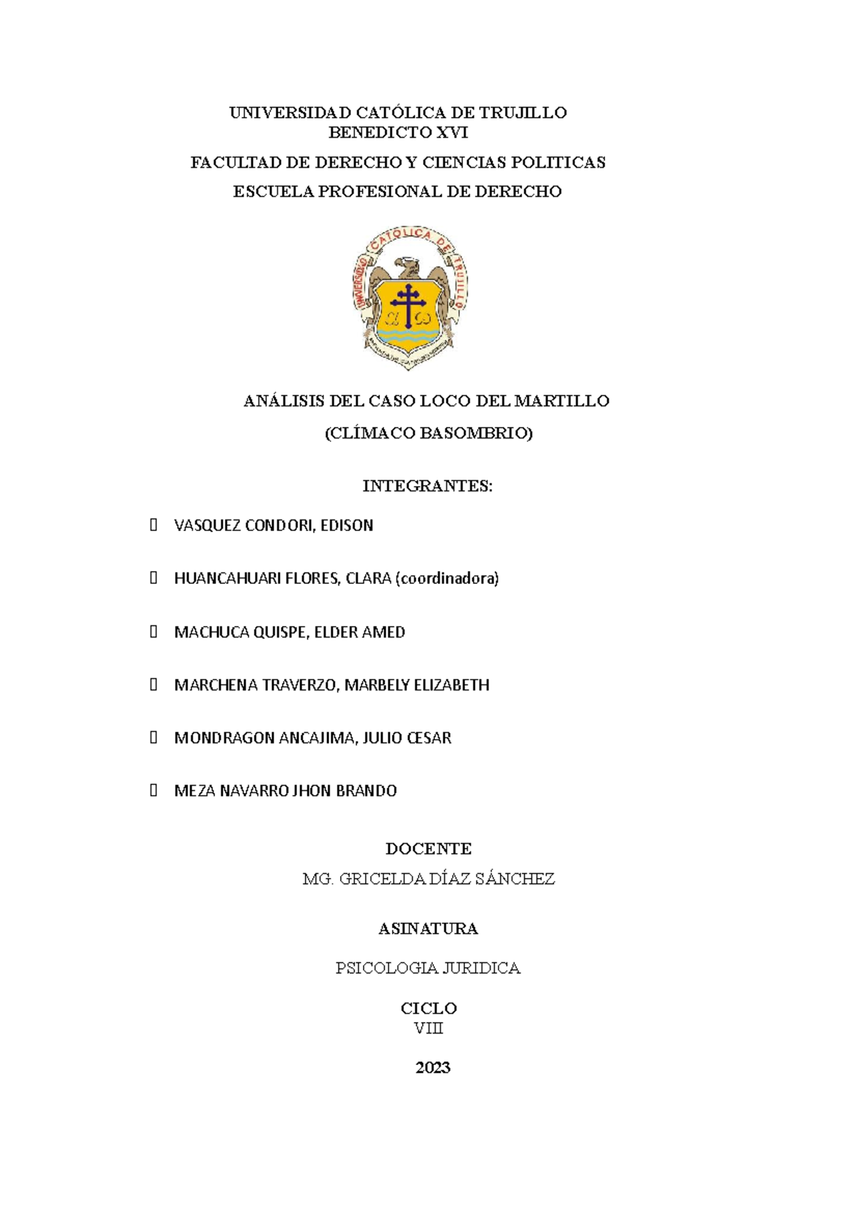 Análisis del Caso Clímaco Basombrío: El Loco del Martillo (Derecho ...