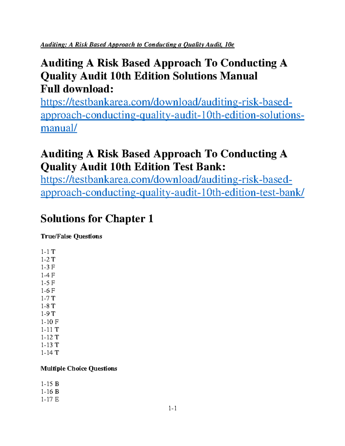 Auditing a Risk-Based Approach: Solutions Manual for 10th Ed. - Studocu