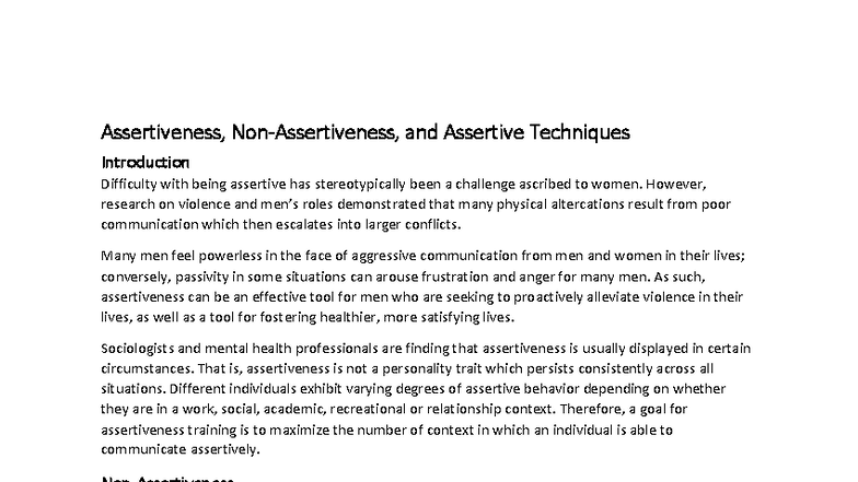 Assertiveness Techniques: Understanding and Improving Communication - Studocu