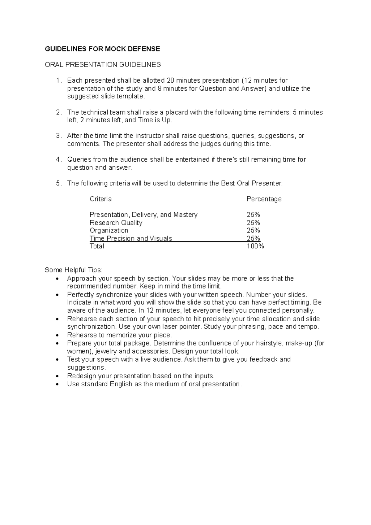 Mock Defense Presentation Guidelines and Tips - Studocu