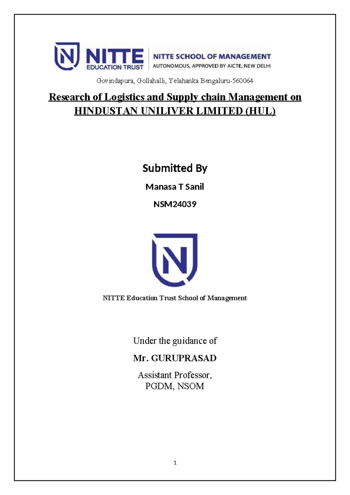 Research on Logistics & Supply Chain Management at HUL (NSM24039) - Studocu