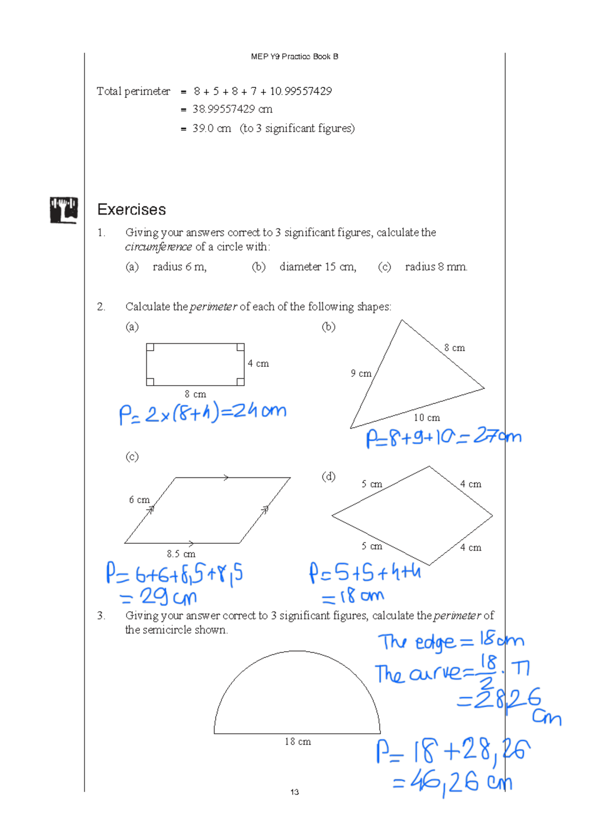 MEP Y9 Practice Book B: Perimeter Calculations and Exercises - Studocu