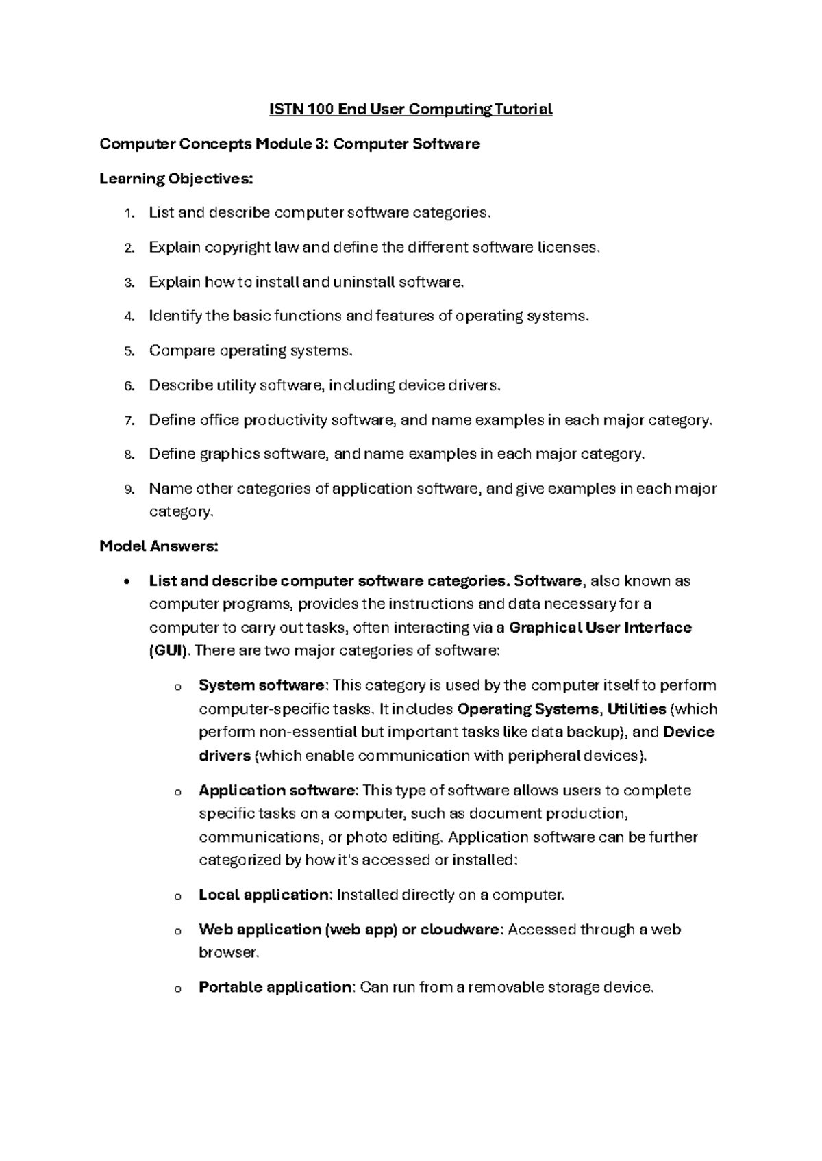 ISTN 100 Midterm Study Guide: Software Categories & Functions - Studocu