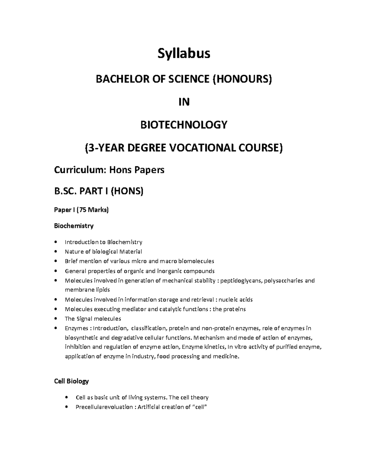 B.Sc Biotechnology ANC Syllabus - Syllabus BACHELOR OF SCIENCE (HONOURS ...