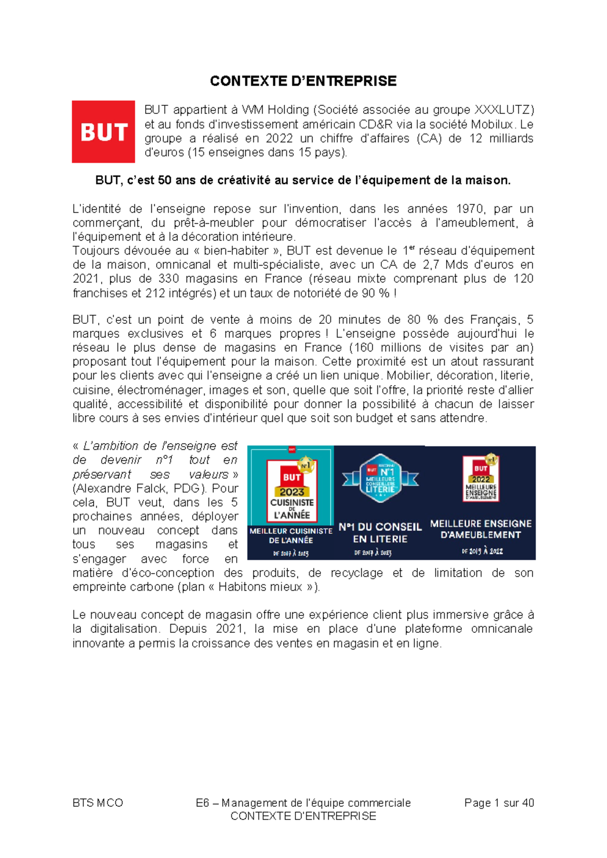 BTS MCO E6 - Contexte National de l'Entreprise BUT 2024 - Studocu