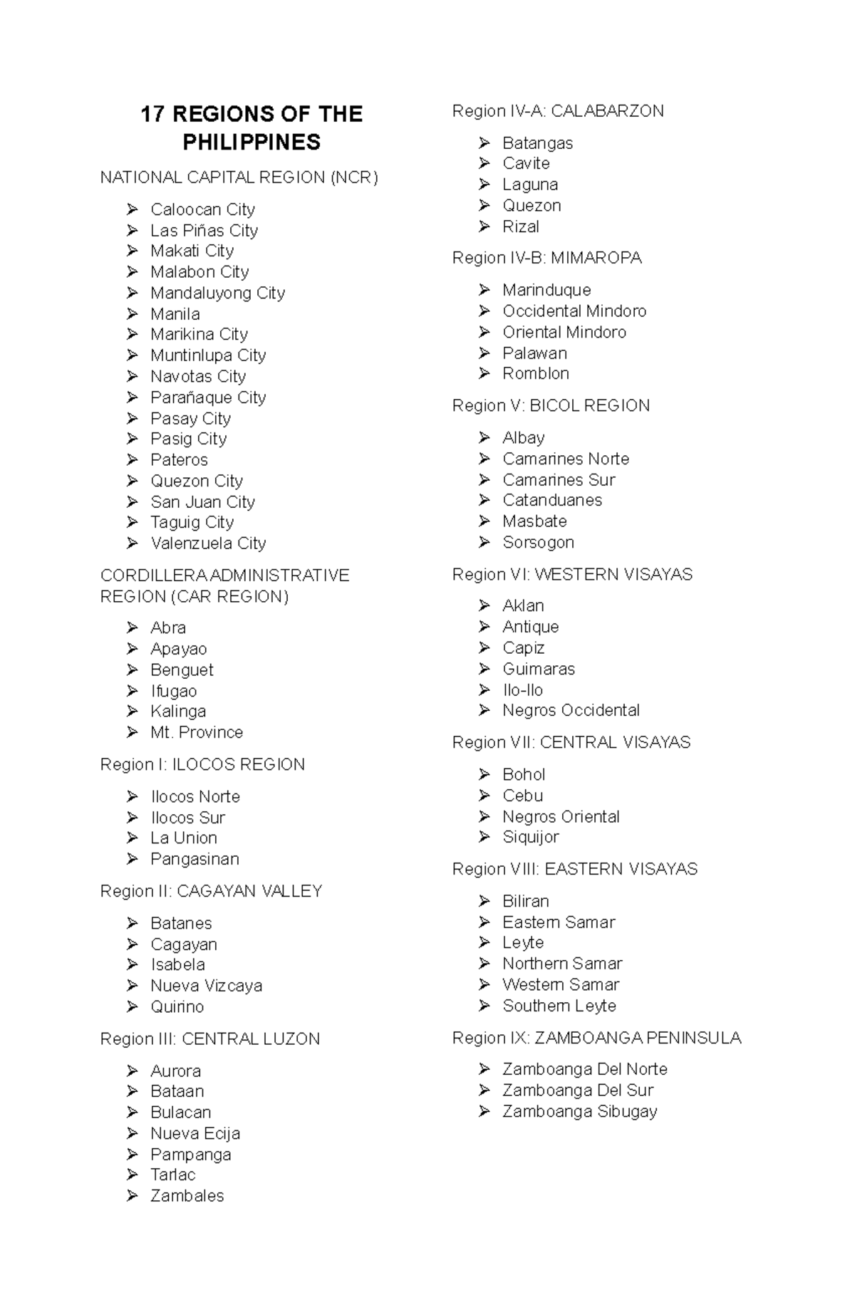 17 Regions OF THE Philippines - 17 REGIONS OF THE PHILIPPINES NATIONAL ...
