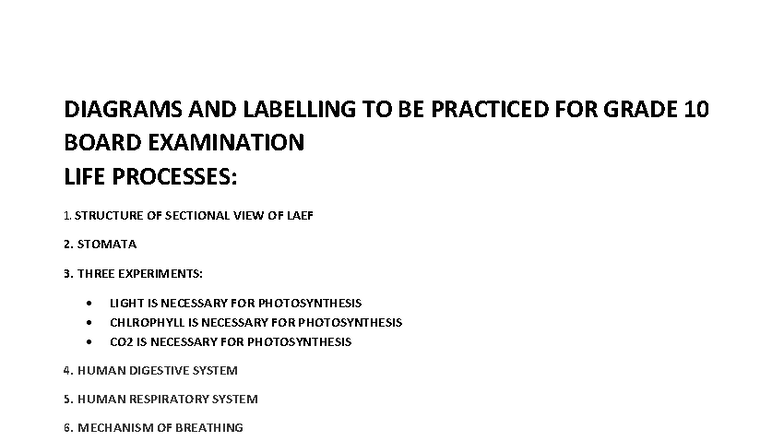 Grade 10 Biology: Diagrams & Labelling for Board Exam Prep - Studocu