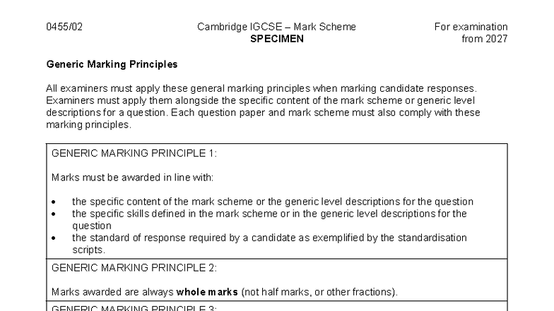 Cambridge IGCSE 0455 Economics Specimen Mark Scheme for 2027 - Studocu